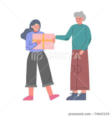 Happy Girl Receiving Present, Joyful People... - Stock Illustration ...