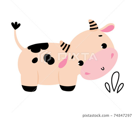 Cute Little Grazing Cow, Adorable Funny Farm... - Stock Illustration ...