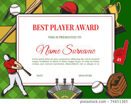 Best player award diploma vector cartoon template - Stock Illustration ...