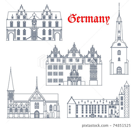 Germany landmarks architecture, German city icons - Stock Illustration ...