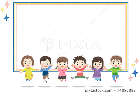 Square frame with jumping kids - Stock Illustration [74855882] - PIXTA