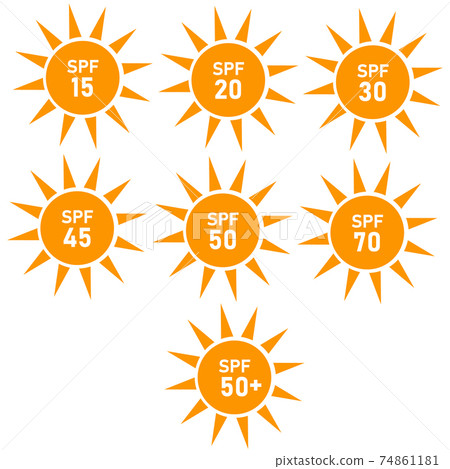 sun protection sign. flat style. set of SPF sun... - Stock Illustration ...