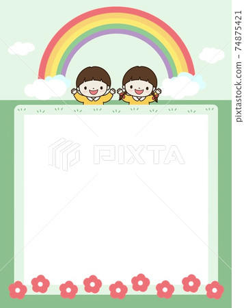 Stationery frame daycare kindergarten - Stock Illustration [74875421 ...