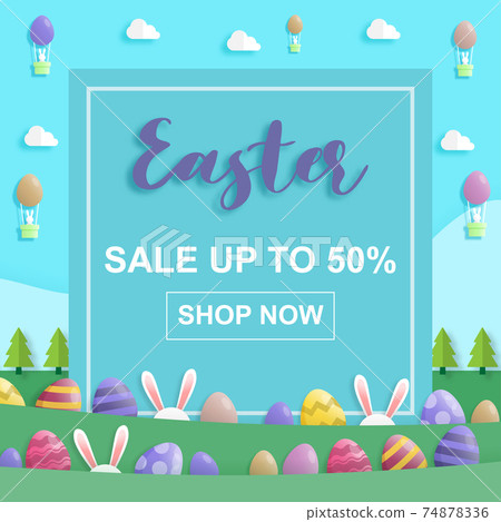 Happy easter day on sale in paper art style... - Stock Illustration ...