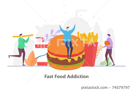 Concept of Fast Food Addiction, flat design...-插圖素材 [74879797] - PIXTA圖庫
