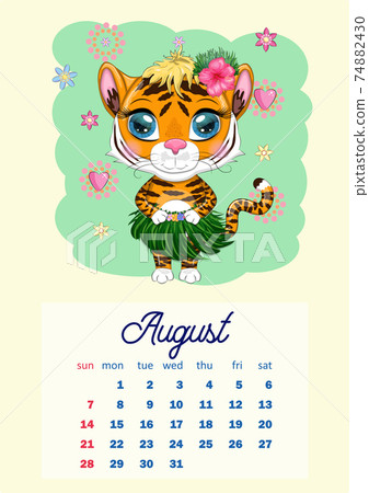 Cute Tiger Wall Calendar Template for 2022,... - Stock Illustration ...