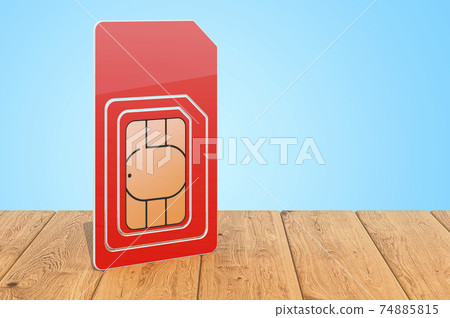 Sim Card on the wooden planks, 3D rendering - Stock Illustration ...
