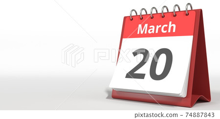 March 20 date on the flip calendar page, 3d... - Stock Illustration ...
