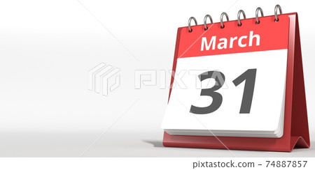 March 31 date on the flip calendar page, 3d... - Stock Illustration ...