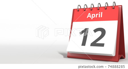 April 12 date on the flip calendar page, 3d... - Stock Illustration ...