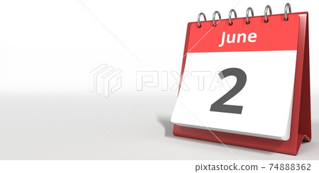 June 2 date on the flip calendar page, 3d... - Stock Illustration ...
