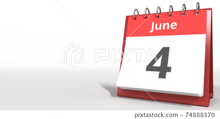June 4 date on the flip calendar page, 3d... - Stock Illustration ...