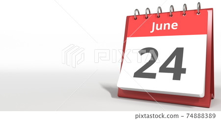 June 24 date on the flip calendar page, 3d... - Stock Illustration ...