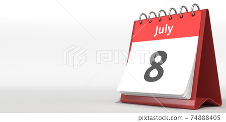 July 8 date on the flip calendar page, 3d... - Stock Illustration ...
