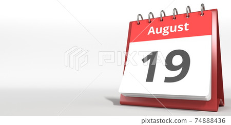 August 19 date on the flip calendar page, 3d... - Stock Illustration ...