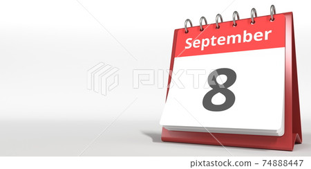 September 8 date on the flip calendar page, 3d... - Stock Illustration ...