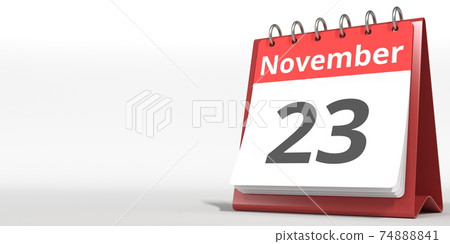 November 23 date on the flip calendar page, 3d... - Stock Illustration ...