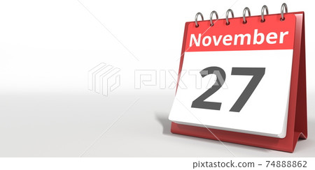 November 27 date on the flip calendar page, 3d... - Stock Illustration ...