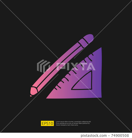 pencil and triangle ruler doodle icon for... - Stock Illustration ...
