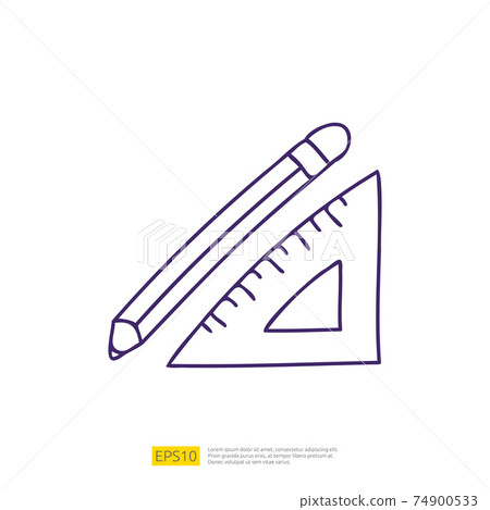 pencil and triangle ruler doodle icon for... - Stock Illustration ...