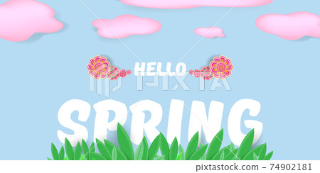vector hello spring pink horizontal banner with... - Stock Illustration ...