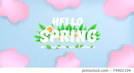 vector hello spring pink horizontal banner with... - Stock Illustration ...
