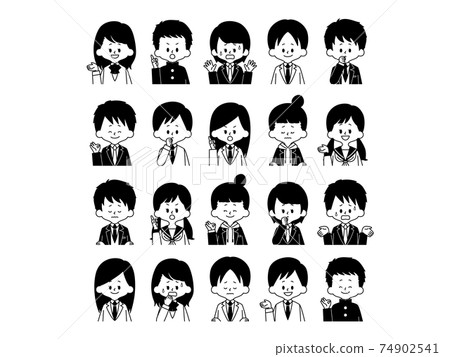 Student Facial Expression Set-Black and White - Stock Illustration ...