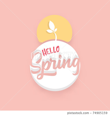 hello spring cut paper style label with ribbon... - Stock Illustration ...