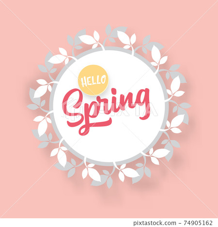 hello spring cut paper style label with ribbon... - Stock Illustration ...