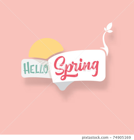 hello spring cut paper style label with ribbon... - Stock Illustration ...