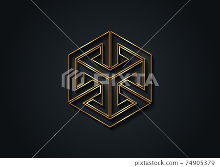 Optical illusion gold Impossible cube,... - Stock Illustration ...