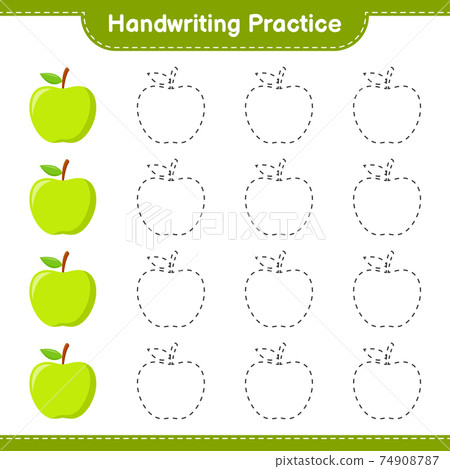 Handwriting practice. Tracing lines of Apple.... - Stock Illustration ...