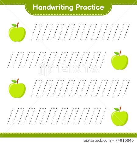 Handwriting practice. Tracing lines of Apple.... - Stock Illustration ...