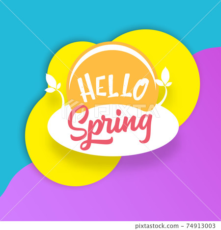 hello spring cut paper style label with ribbon... - Stock Illustration ...