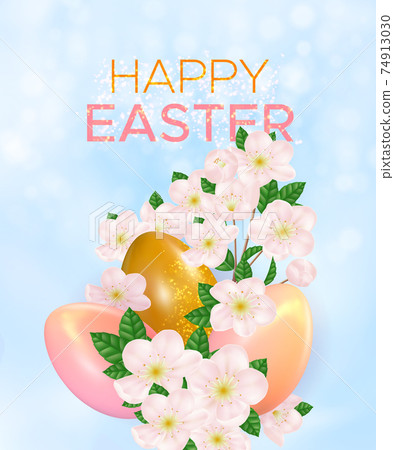 Easter light blue background with realistic... - Stock Illustration ...