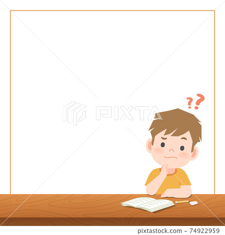 blank banner text box frame and a boy study at... - Stock Illustration ...