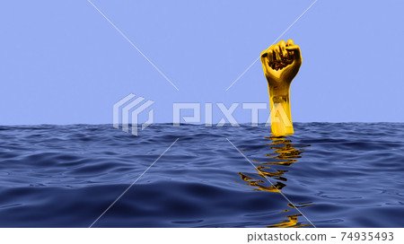 Surreal vaporwave concept with golden hand... - Stock Illustration ...