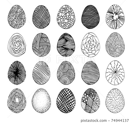 Set of Hand Drawn Doodle Easter Eggs with... - Stock Illustration ...