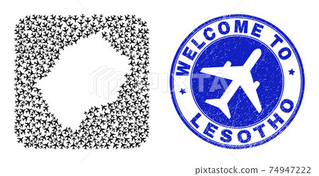 Welcome Watermark Seal and Lesotho Map Airliner... - Stock Illustration ...