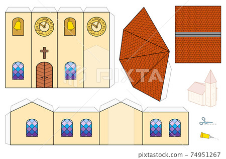 Church template, paper craft model. Cut-out... - Stock Illustration ...