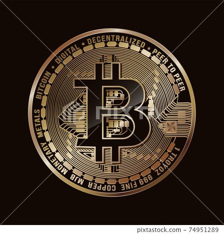 Vector drawing, golden bitcoin coin on black... - Stock Illustration ...