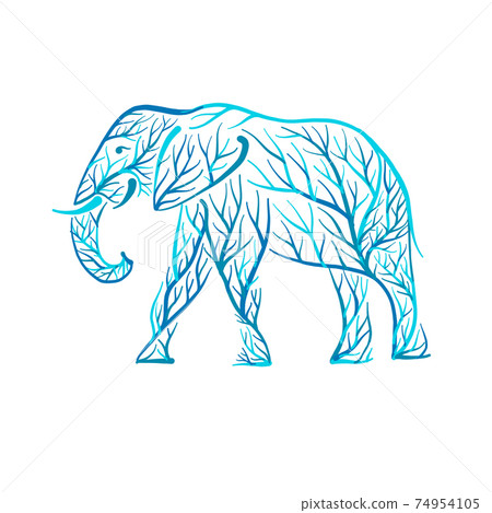 Elephant shape made from tree leaves. Save the... - Stock Illustration ...