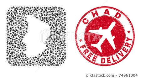 Free Delivery Scratched Badge and Chad Map... - Stock Illustration ...