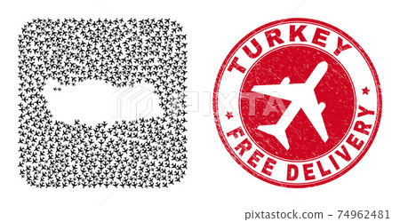 Free Delivery Watermark Stamp and Turkey Map... - Stock Illustration ...