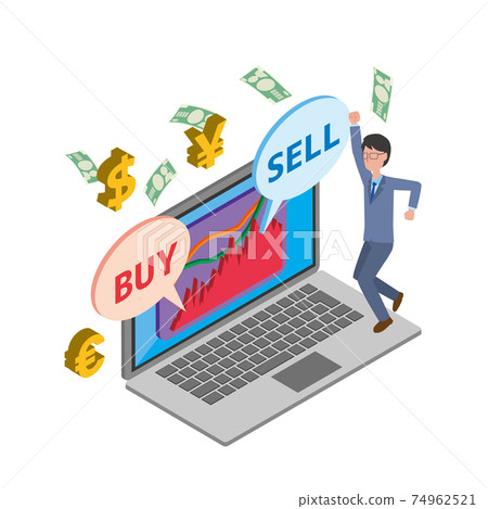 A man trading securities using a PC - Stock Illustration [74962521] - PIXTA