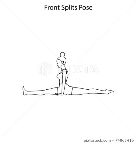 Front splits pose yoga workout outline. Healthy...-插圖素材 [74965410 ...