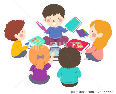 Kids Pick Books To Read Group Illustration - Stock Illustration ...