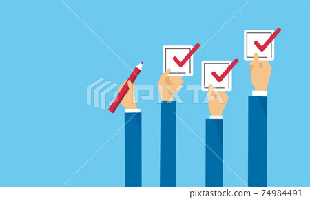 Check image and hand illustration with pen,... - Stock Illustration ...