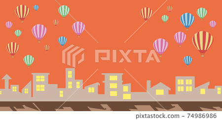 Townscape silhouette balloon evening sky - Stock Illustration [74986986 ...