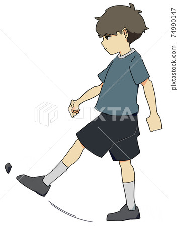 Boy kicking a stone - Stock Illustration [74990147] - PIXTA